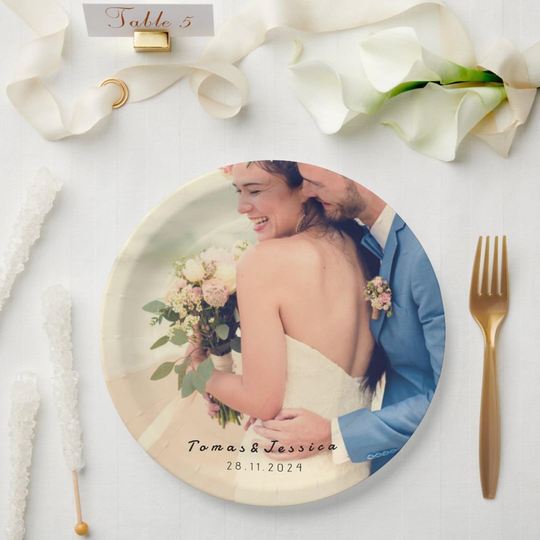 Personalized Wedding Photo Plates - Custom Bride & Groom Designs for ...