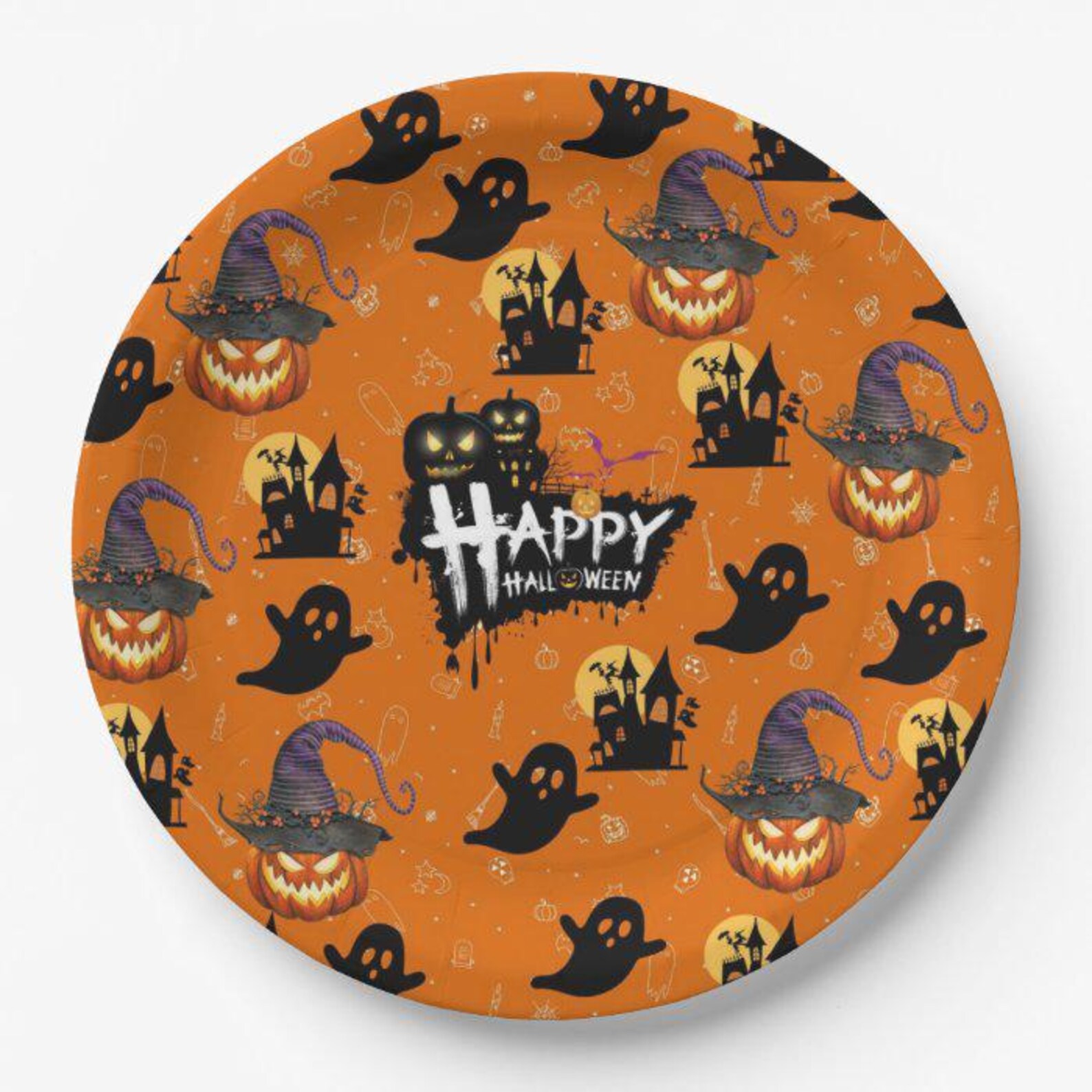 Halloween Party Plates Set- Spooky Pumpkin and Ghost Vintage Paper ...