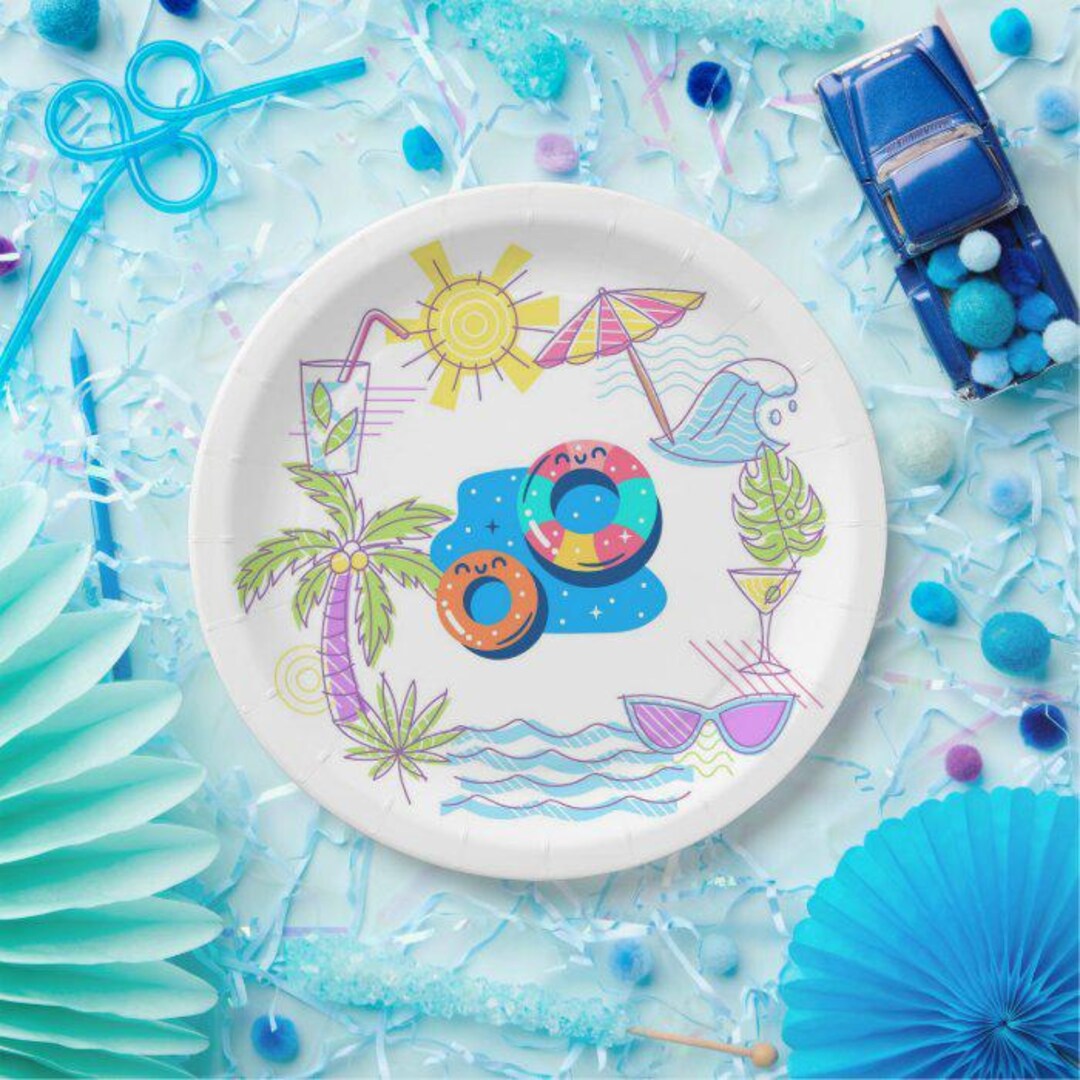Summer Pool Party Paper Plates: Biodegradable, Custom Beach Theme - Etsy