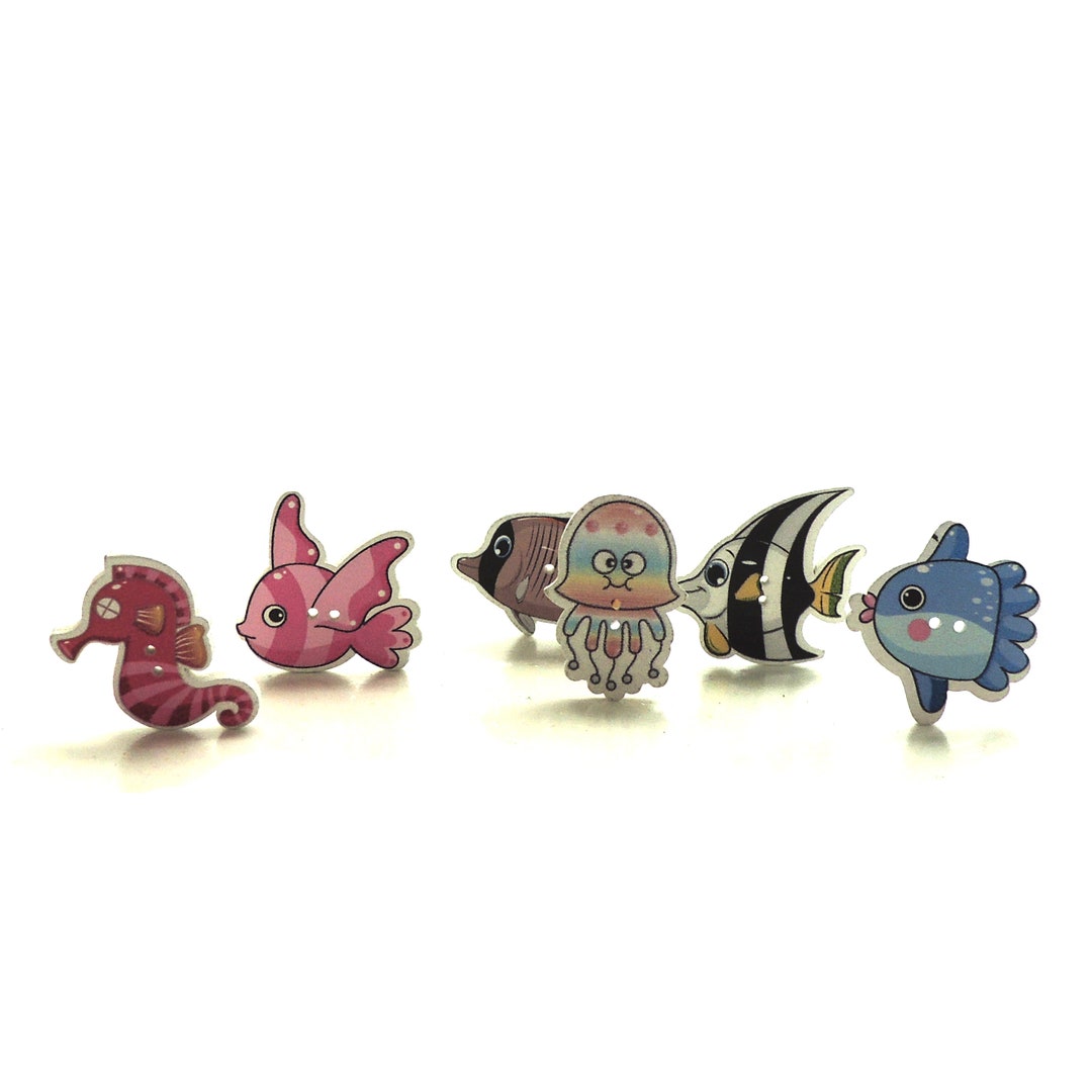 Wood Sea Creature Buttons // Ocean Fish Chipboard Embellishments - Etsy