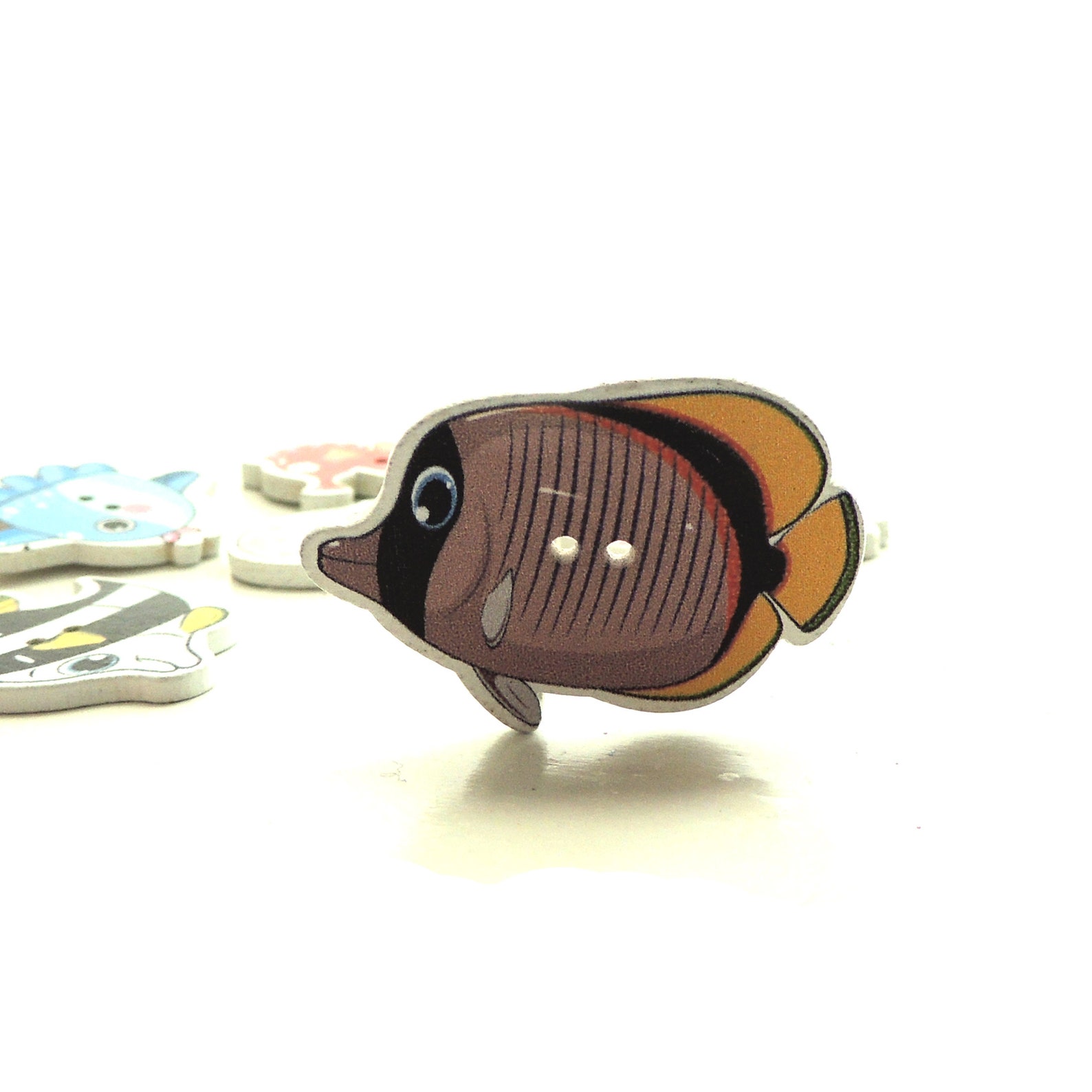 Wood Sea Creature Buttons // Ocean Fish Chipboard | Etsy