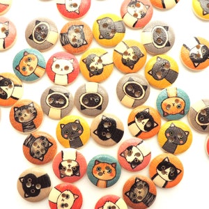 Round Wood Cat Buttons: Sewing Scrapbook Embellishments (10 Pc) - Etsy