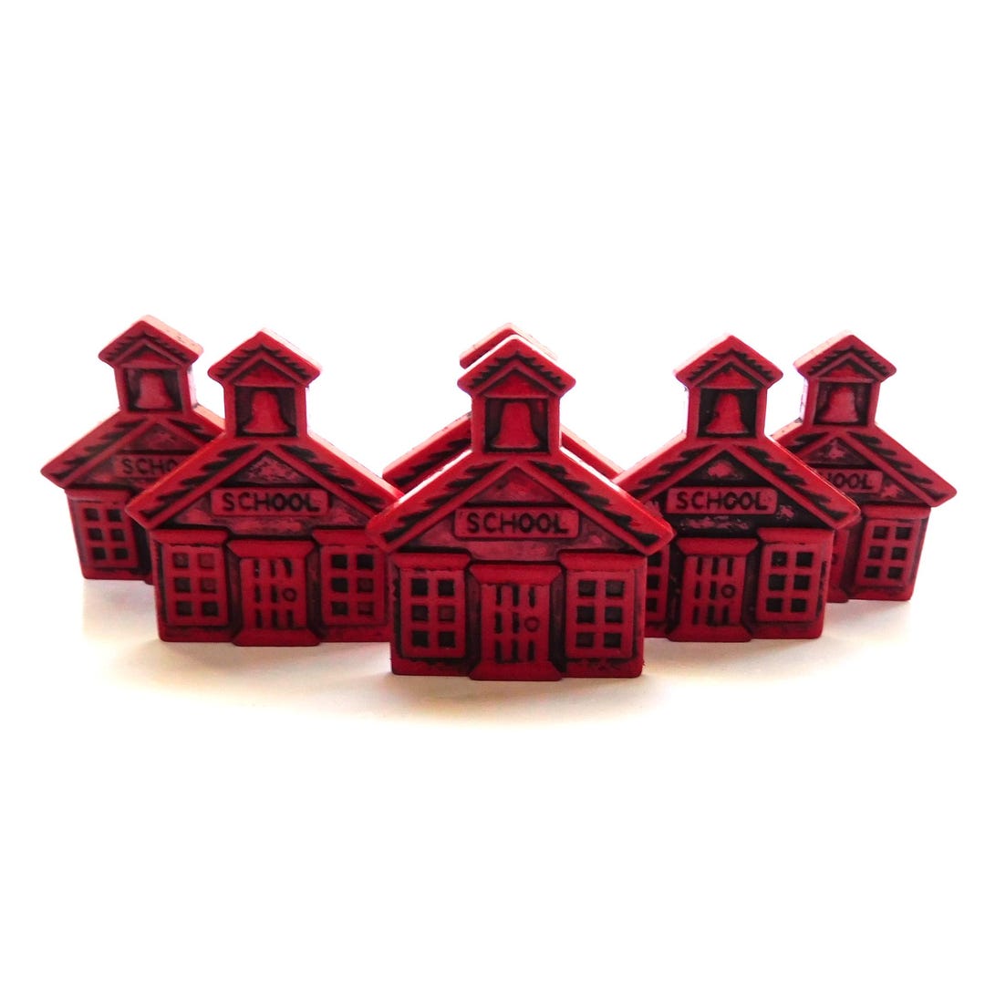 School House Buttons: Red Education Shank Embellishments - Set of 3 or ...