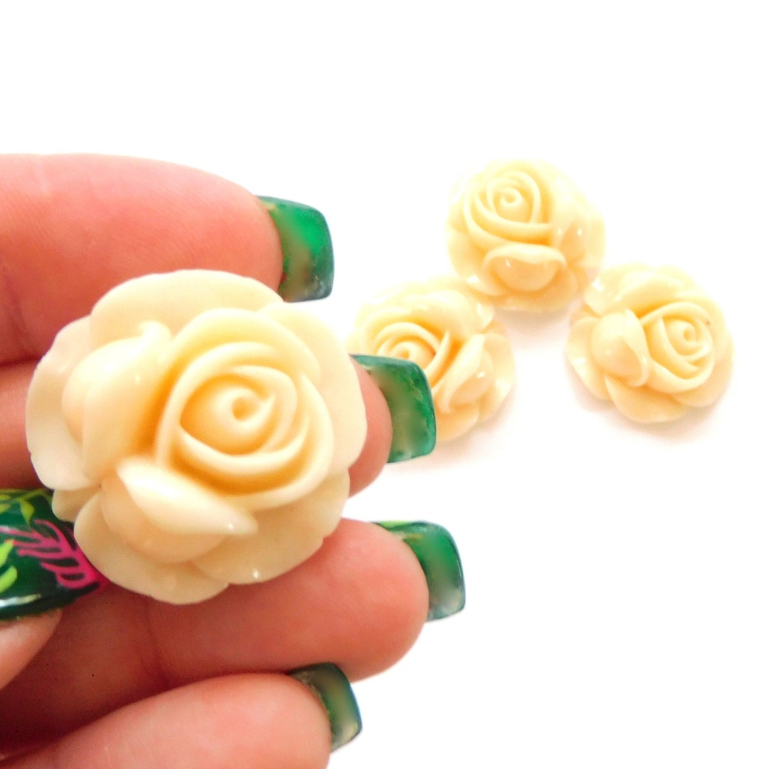 Cream Rosette Flat Back Embellishments / Rose Flower Resin Cabochons ...