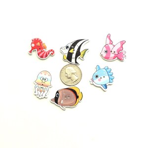 Wood Sea Creature Buttons // Ocean Fish Chipboard Embellishments - Etsy