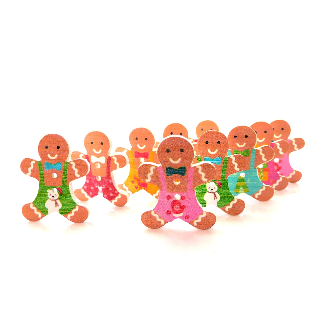 Wood Gingerbread Man Buttons // Holiday Cookie Embellishments - Random ...