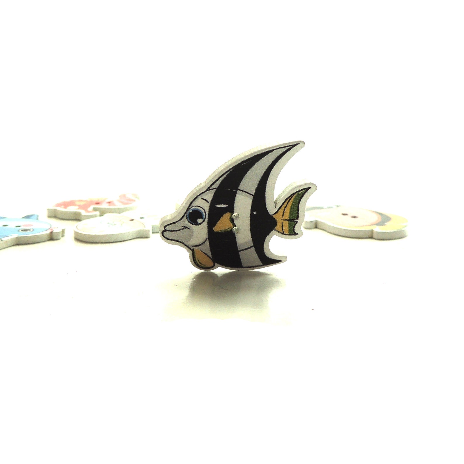 Wood Sea Creature Buttons // Ocean Fish Chipboard | Etsy