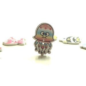 Wood Sea Creature Buttons // Ocean Fish Chipboard Embellishments - Etsy