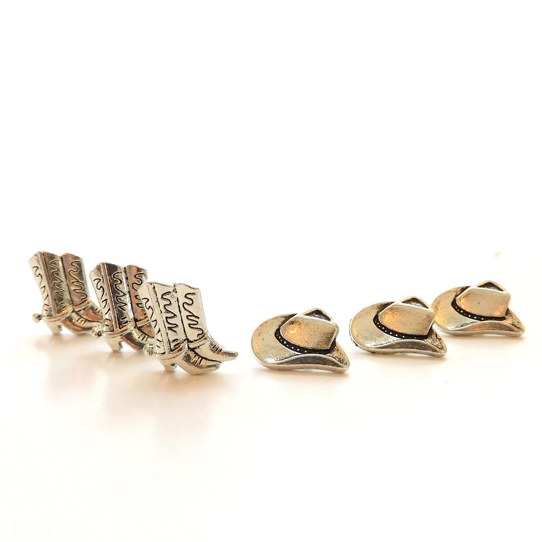Silver Cowboy Hat and Boots Buttons / Western Craft Embellishments ...