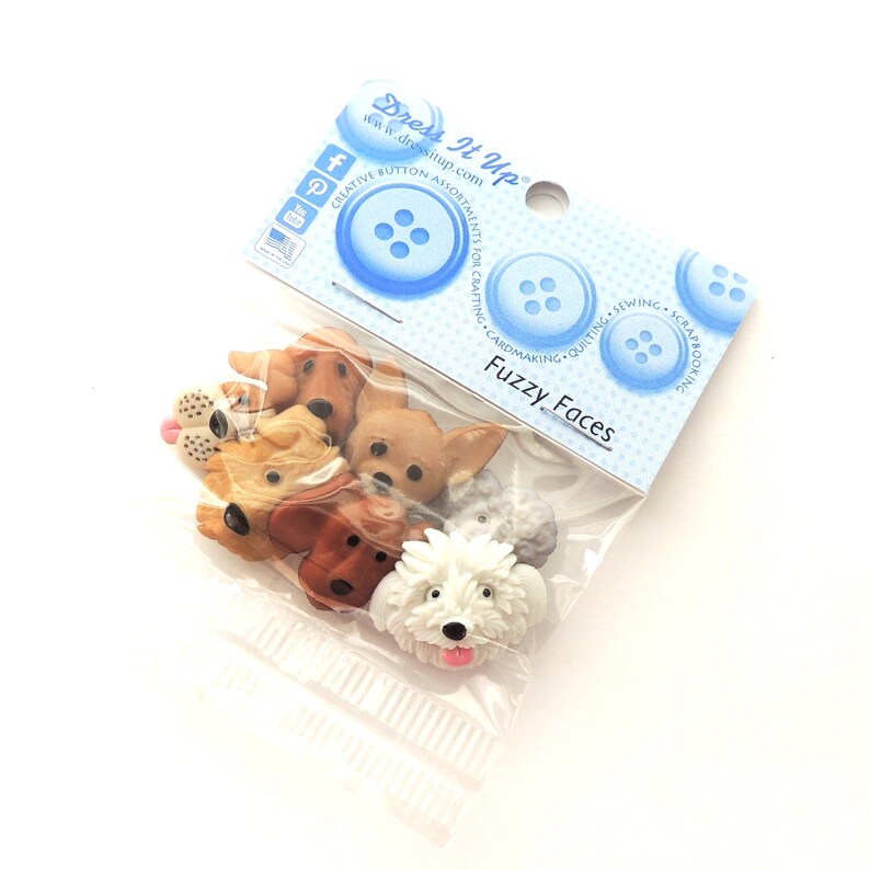 Fuzzy Faces Dog Head Buttons Dress It up / Jesse James Novelty | Etsy