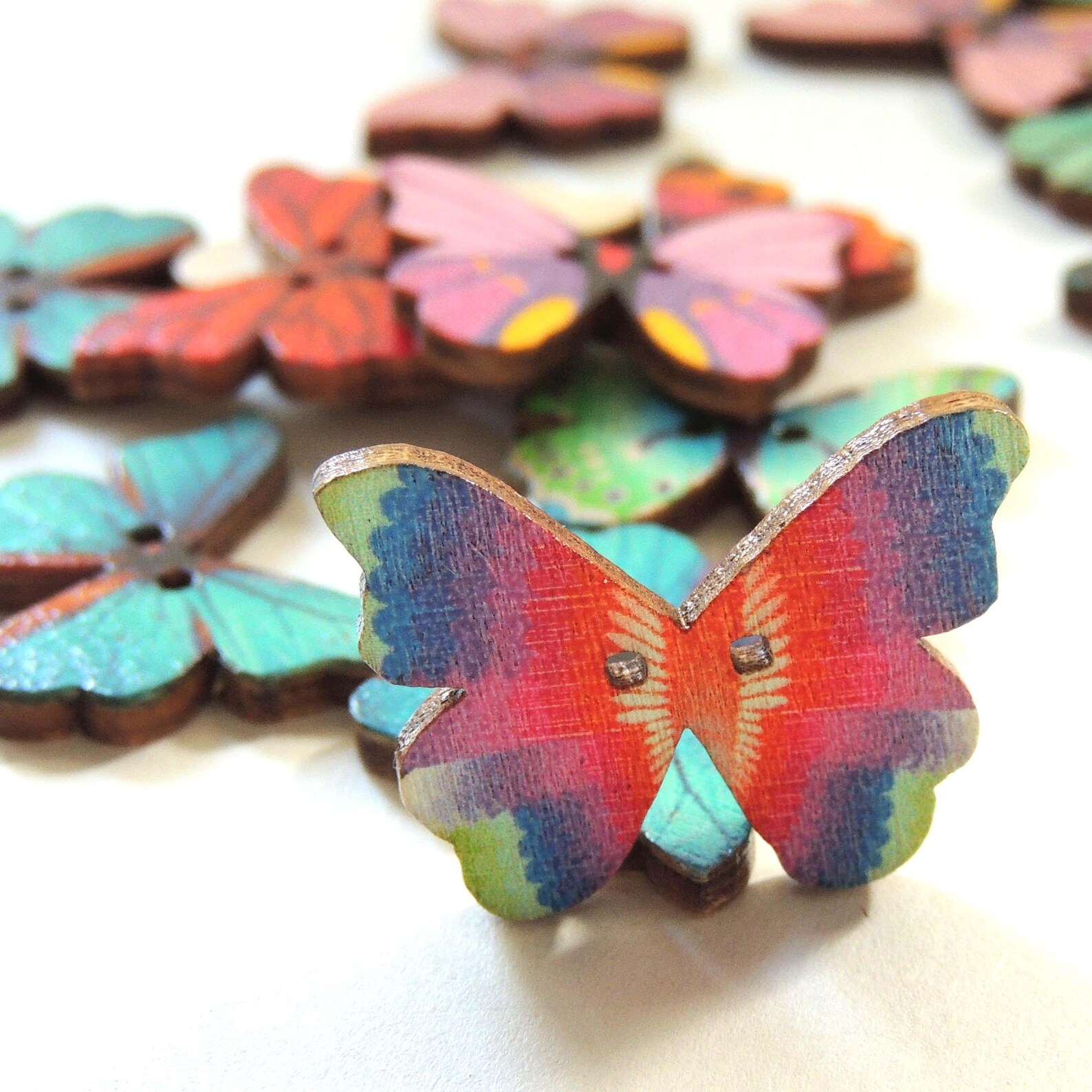 Wooden Butterfly Buttons// Random Set of TEN Wood Insect Embellishments ...