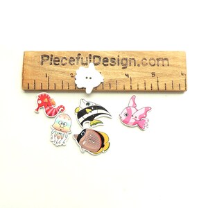 Wood Sea Creature Buttons // Ocean Fish Chipboard Embellishments - Etsy