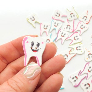 Wood Tooth Buttons // Random Set of TEN Dental Teeth Embellishments - Etsy
