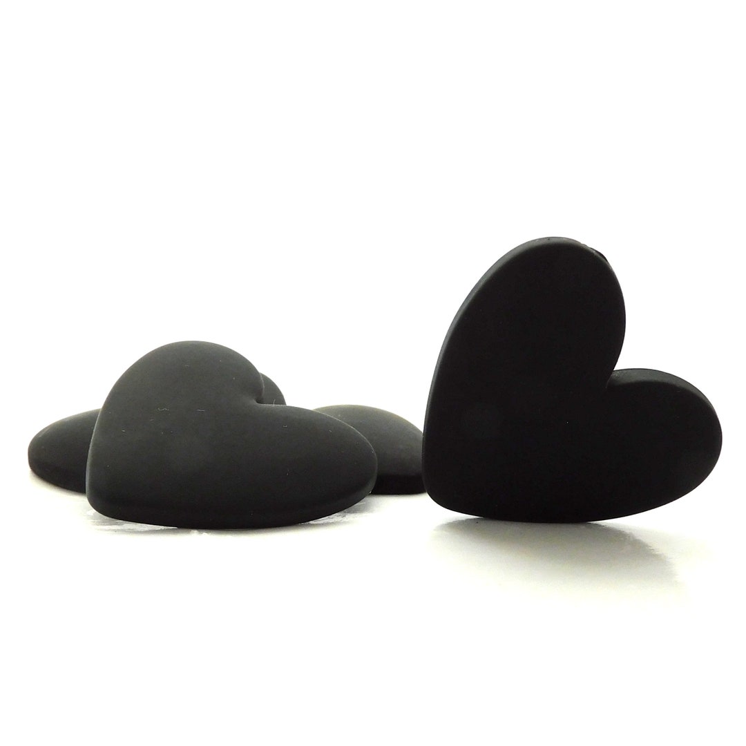 Large Black Matte Heart Flat Back Embellishments / Love Flatback Resin ...