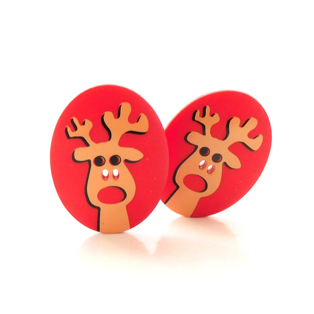 Red Reindeer Sew Through Buttons / Christmas Animal Embellishments ...