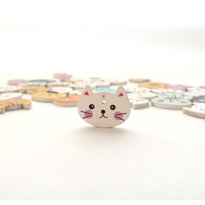 Kawaii Wood Cat Face Buttons / Sewing Kids Crafts Novelty Button Feline ...