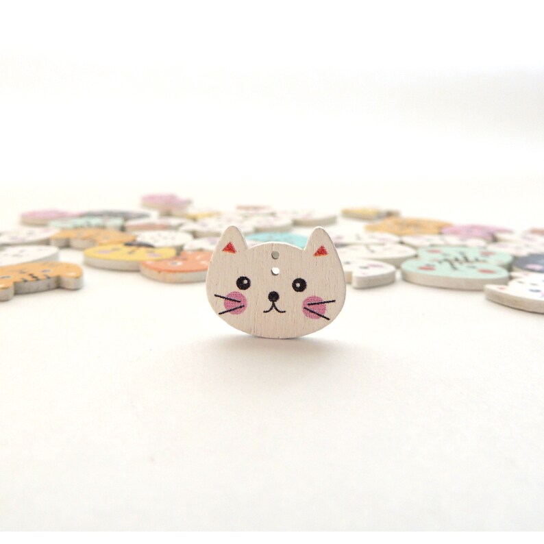 Kawaii Wood Cat Face Buttons / Sewing Kids Crafts Novelty | Etsy