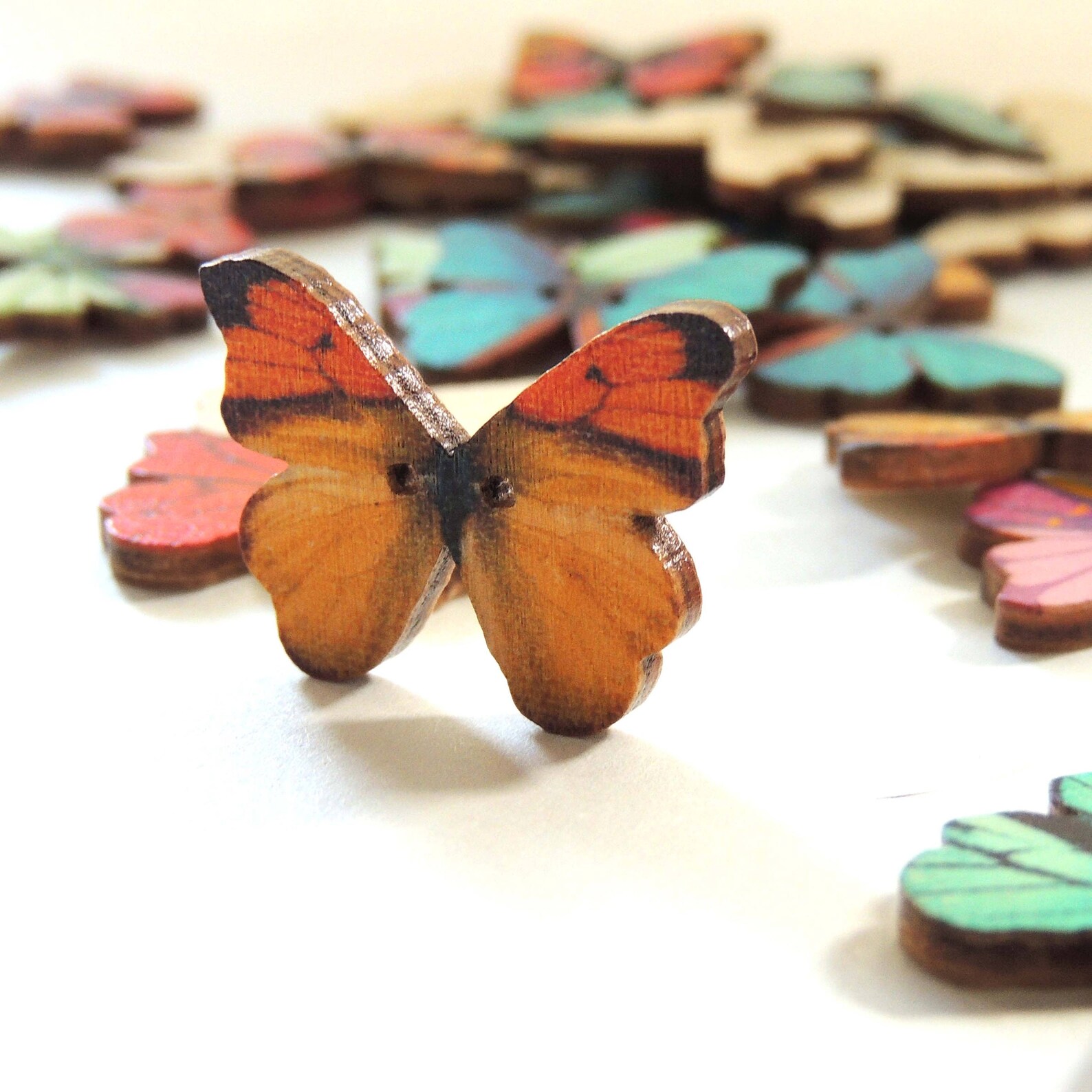 Wooden Butterfly Buttons// Random Set of TEN Wood Insect | Etsy