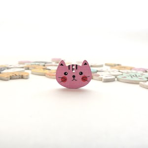 Kawaii Wood Cat Face Buttons / Sewing Kids Crafts Novelty Button Feline ...