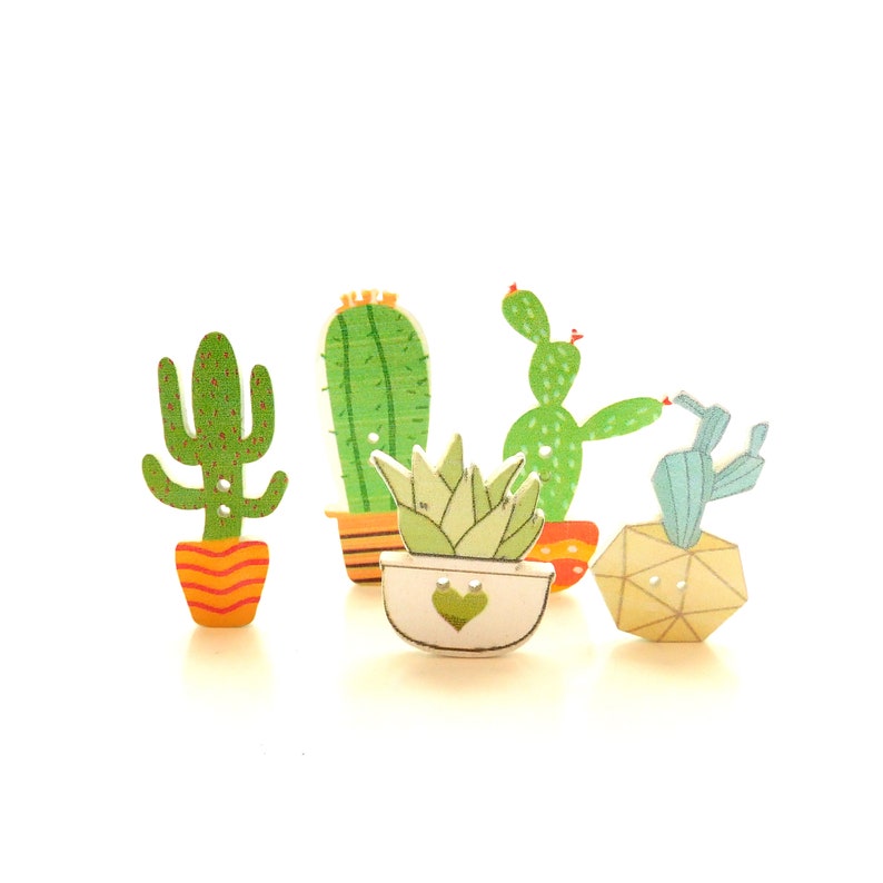 Wood Succulent Buttons // Cactus Plant Chipboard Embellishments - Set ...