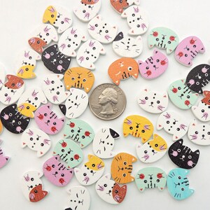 Kawaii Wood Cat Face Buttons / Sewing Kids Crafts Novelty Button Feline ...