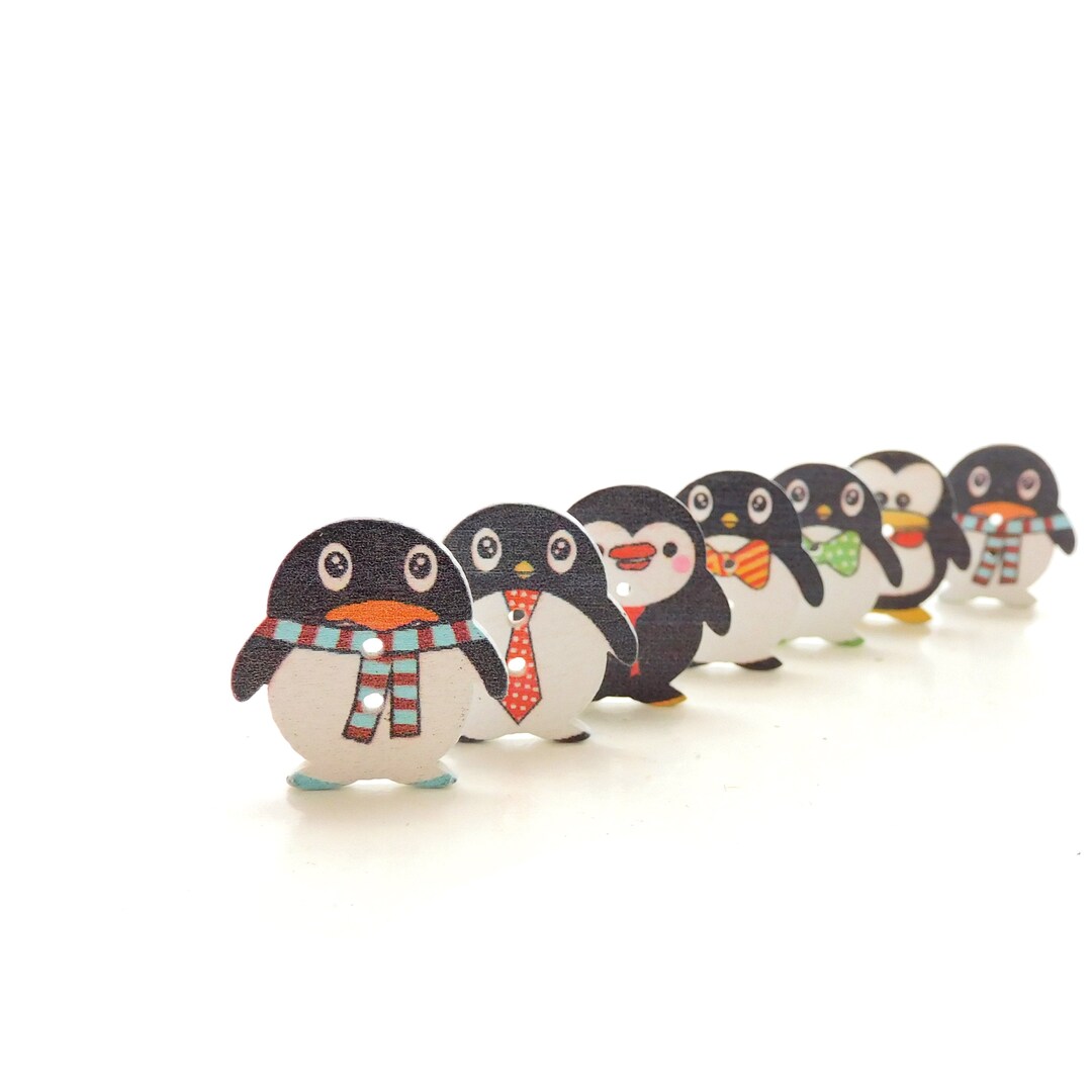 Wood Formal Penguin Buttons // Random Set of TEN Wood Animal ...