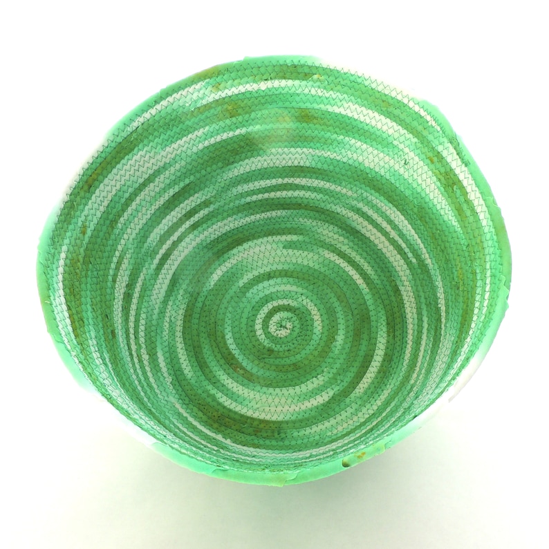 Extra Large Pale Green Stripe Bowl // Handmade Coiled Fabric Basket - Etsy