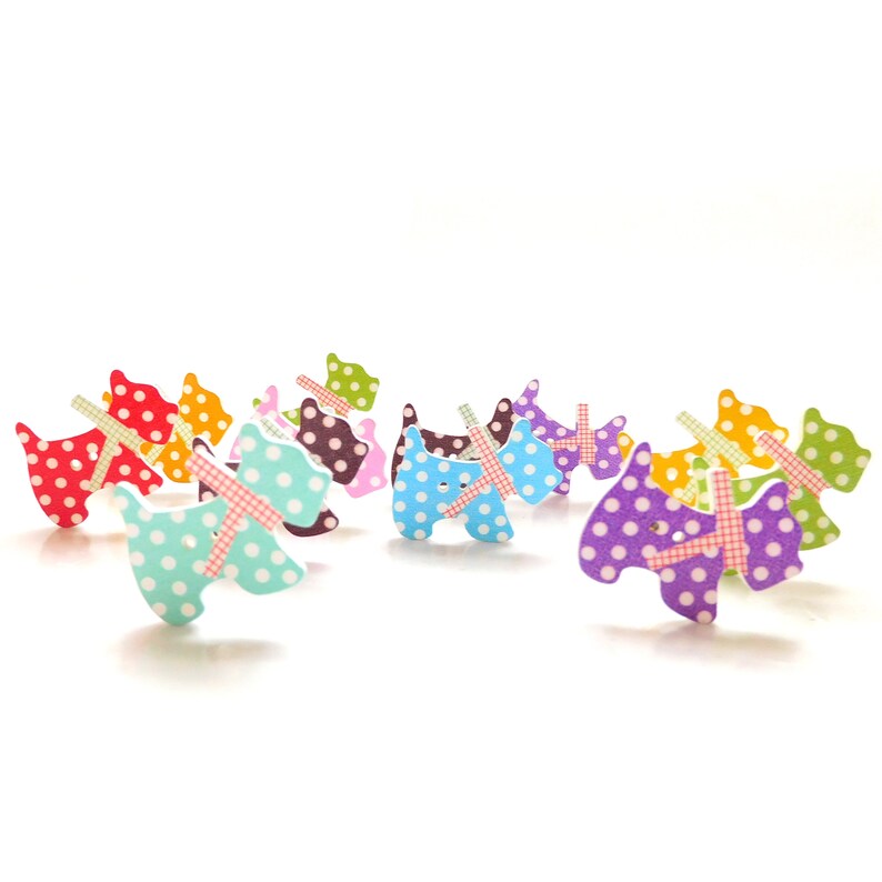 Wood Scottie Dog Buttons // Random Set of TEN Wood Animal ...