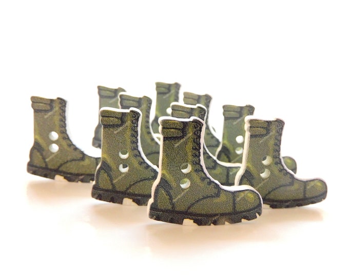 Wood Combat Boot Buttons // Military Shoe Embellishments - Set of TEN ...