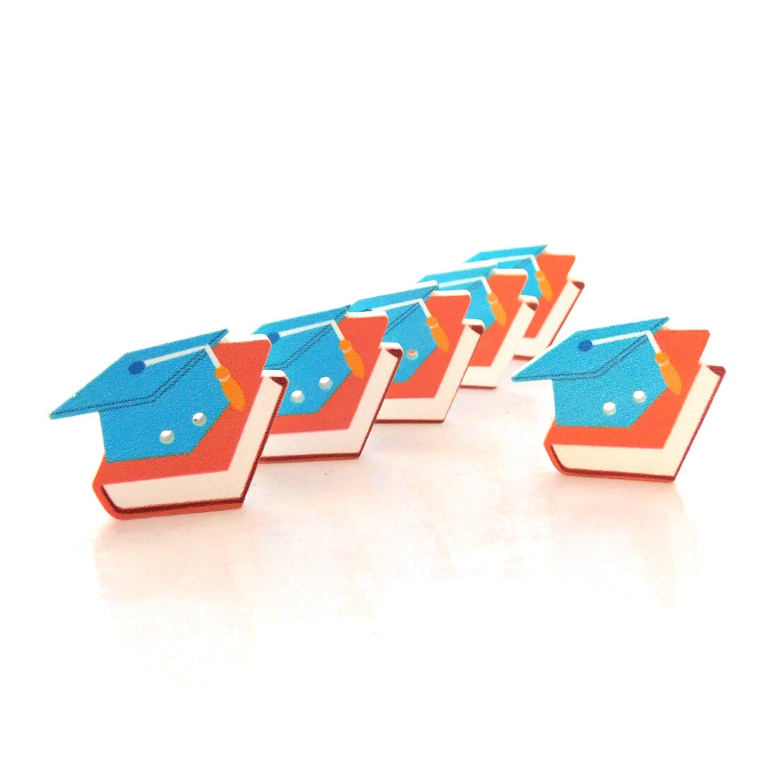 Wood Graduation Buttons // Mortar Board Embellishments - Set of SIX - Etsy