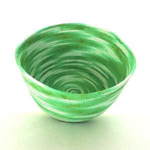 Extra Large Pale Green Stripe Bowl // Handmade Coiled Fabric Basket - Etsy