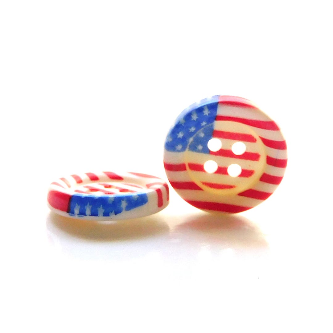 Small Round American Flag Buttons / Patriotic Embellishments - Set of ...