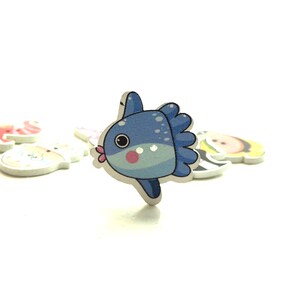 Wood Sea Creature Buttons // Ocean Fish Chipboard Embellishments - Etsy