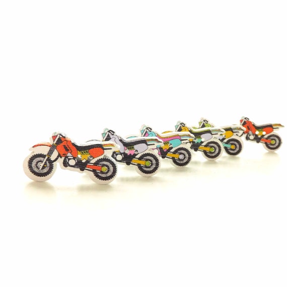 Wood Motorcycle Buttons // Random Set of TEN Motorcross - Etsy