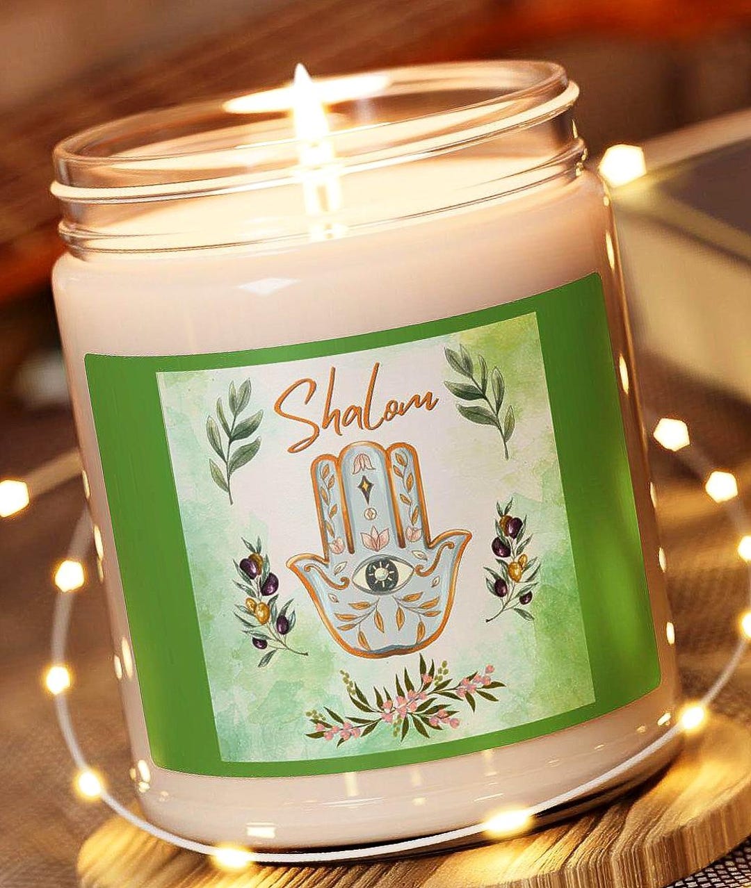 Soy Candle, Hamsa Design, Shalom, Jewish Hanukkah Gift, Holiday Decor ...