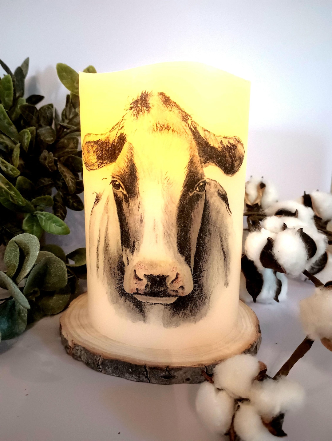 COW FLAMELESS CANDLE W/timer/night Light/cow Candle/cow/cow Lover Gift ...
