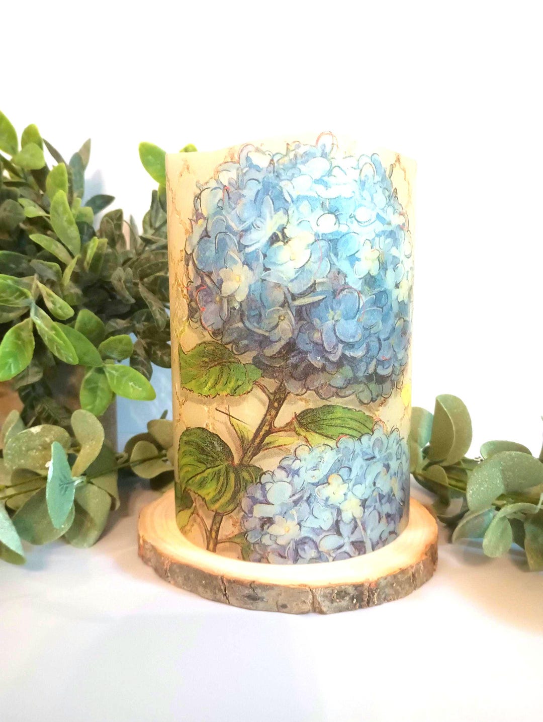 HYDRANGEA FLAMELESS CANDLE W/timer/hydrangea Candle/hydrangeas/night ...