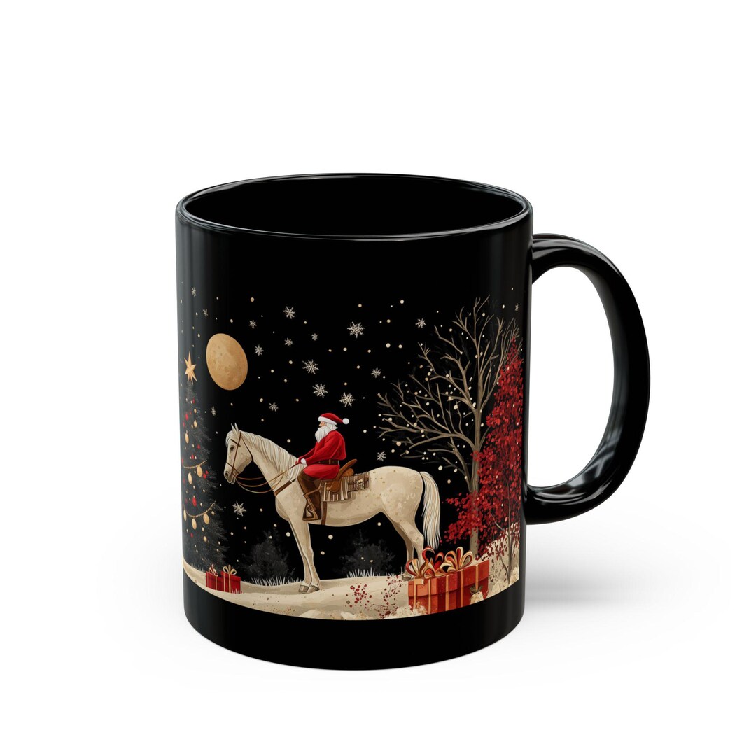 Cowboy Santa Christmas Scene, Black Mug 11oz, 15oz - Etsy
