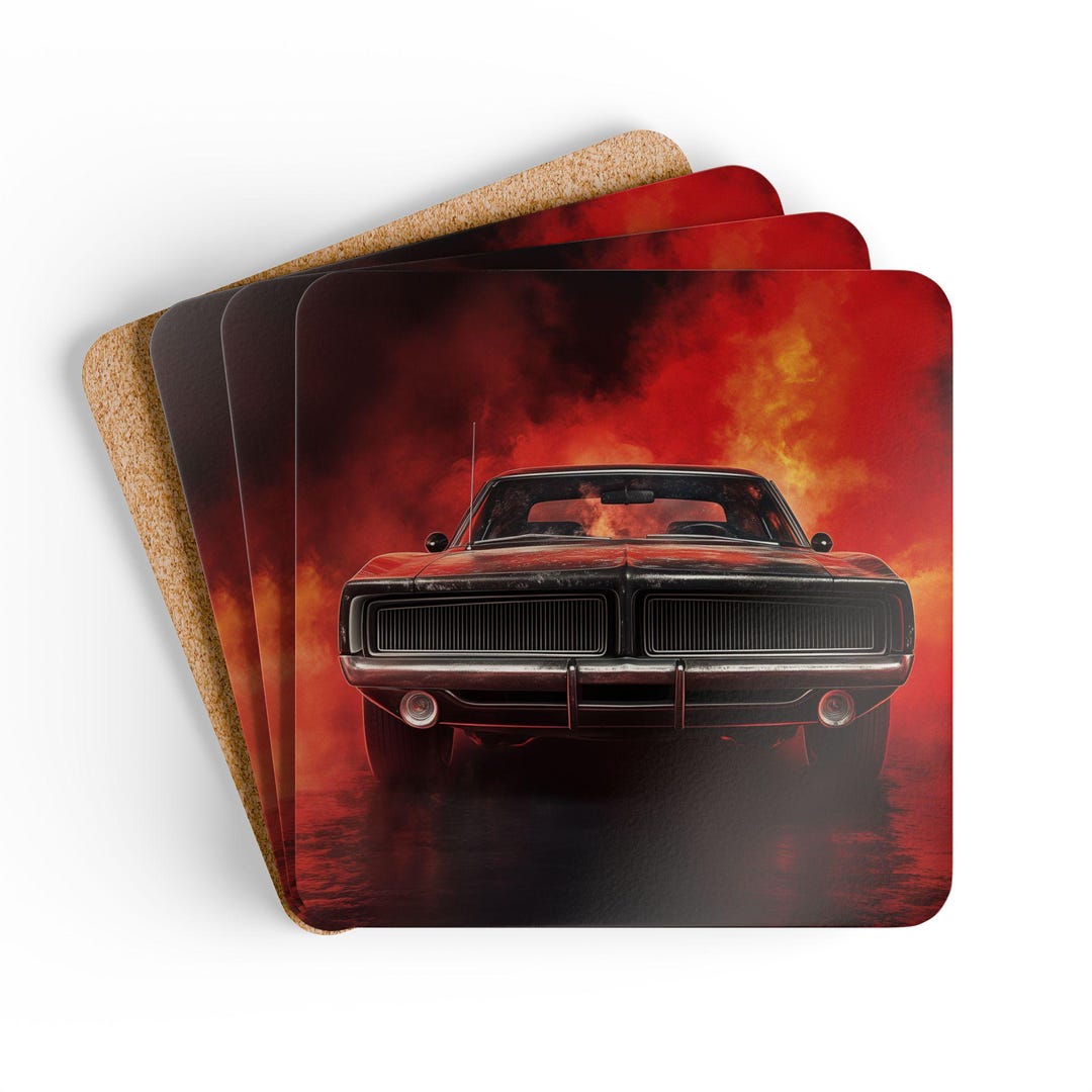 1969 Dodge Charger R/T Muscle Car Cork Coaster Set, Bohemian Home Decor ...