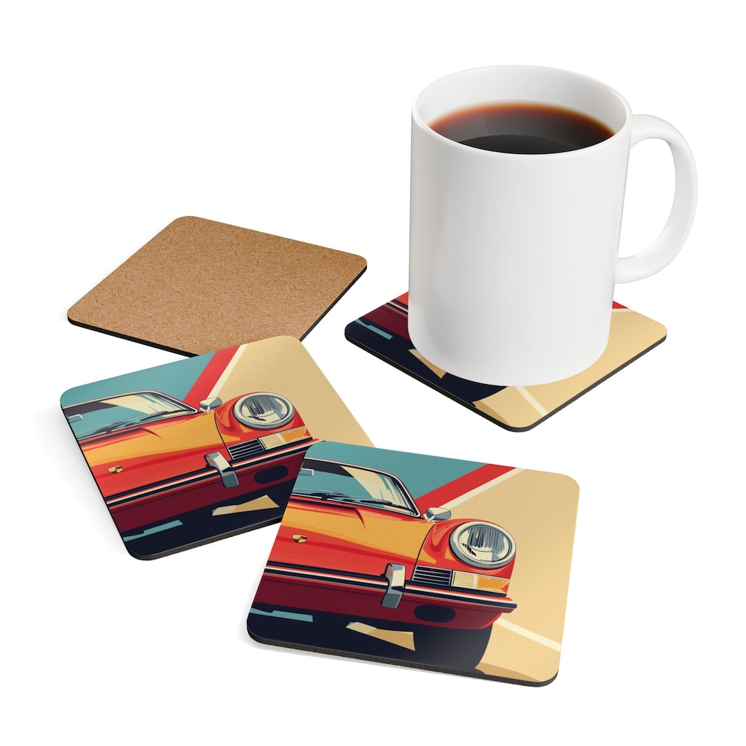 Vintage Porsche Cork Coaster Set, Bohemian Home Decor, Fun Simple Gift ...