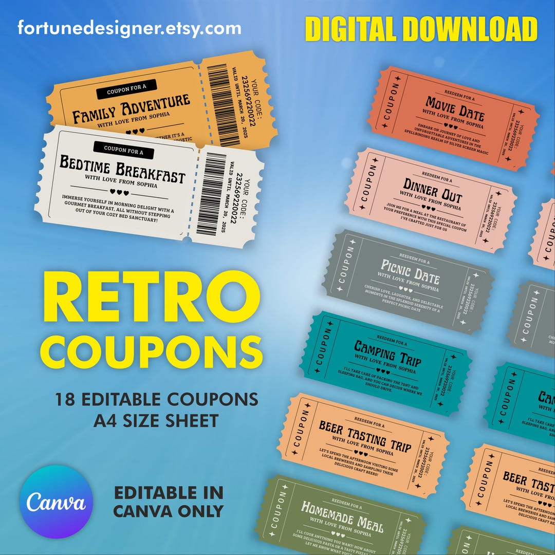 Retro Coupon Template: Printable Gift Coupons (editable Canva Template ...