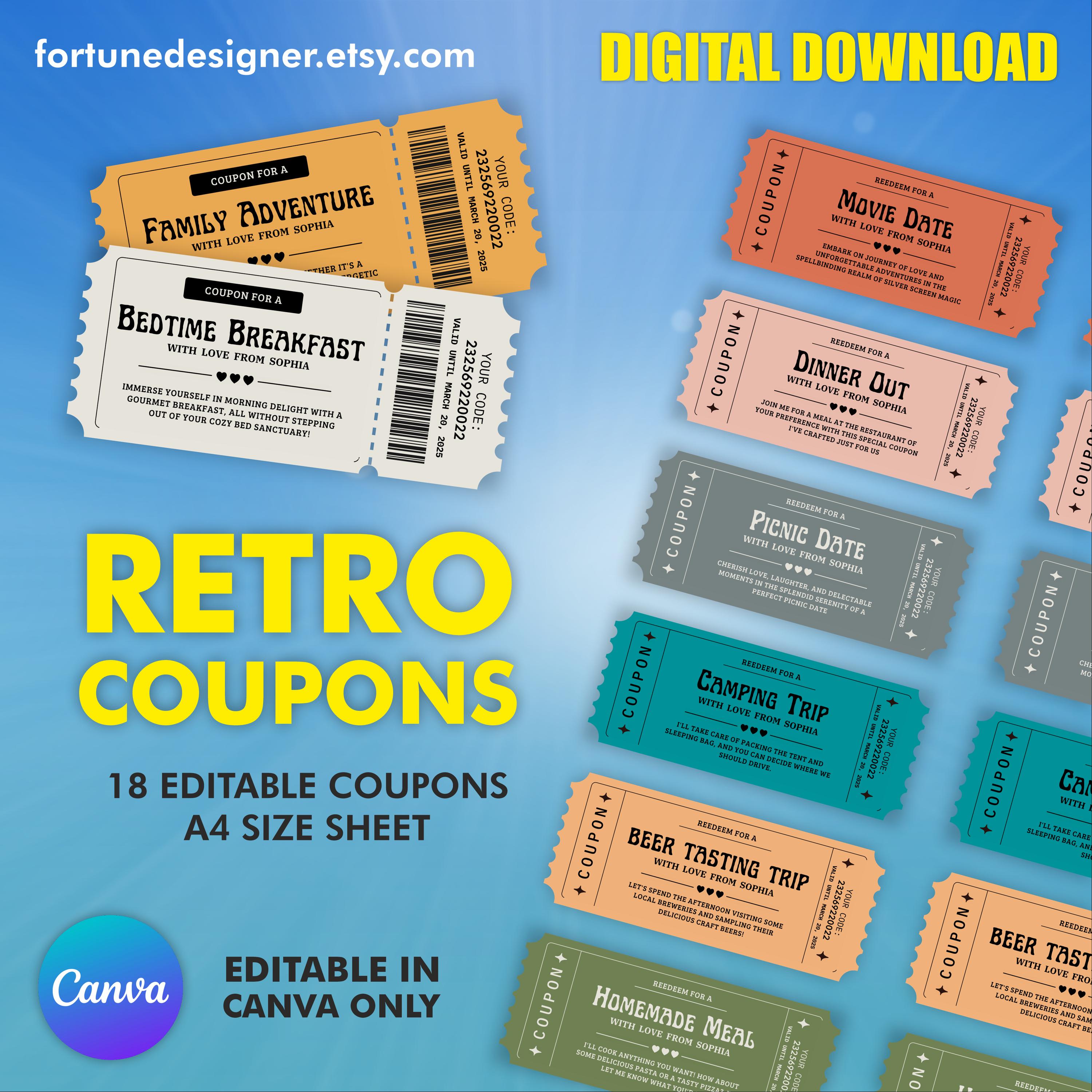 Retro Coupon Template: Printable Gift Coupons (editable Canva Template ...