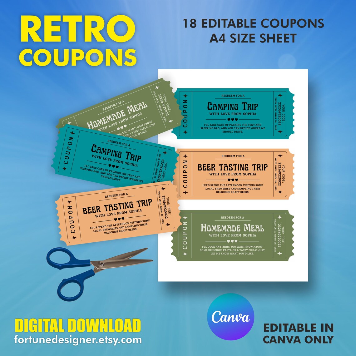 Retro Coupon Template: Printable Gift Coupons (editable Canva Template ...