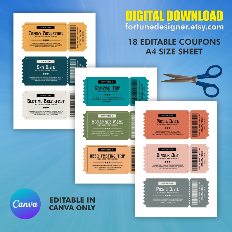 Retro Coupon Template: Printable Gift Coupons (editable Canva Template ...