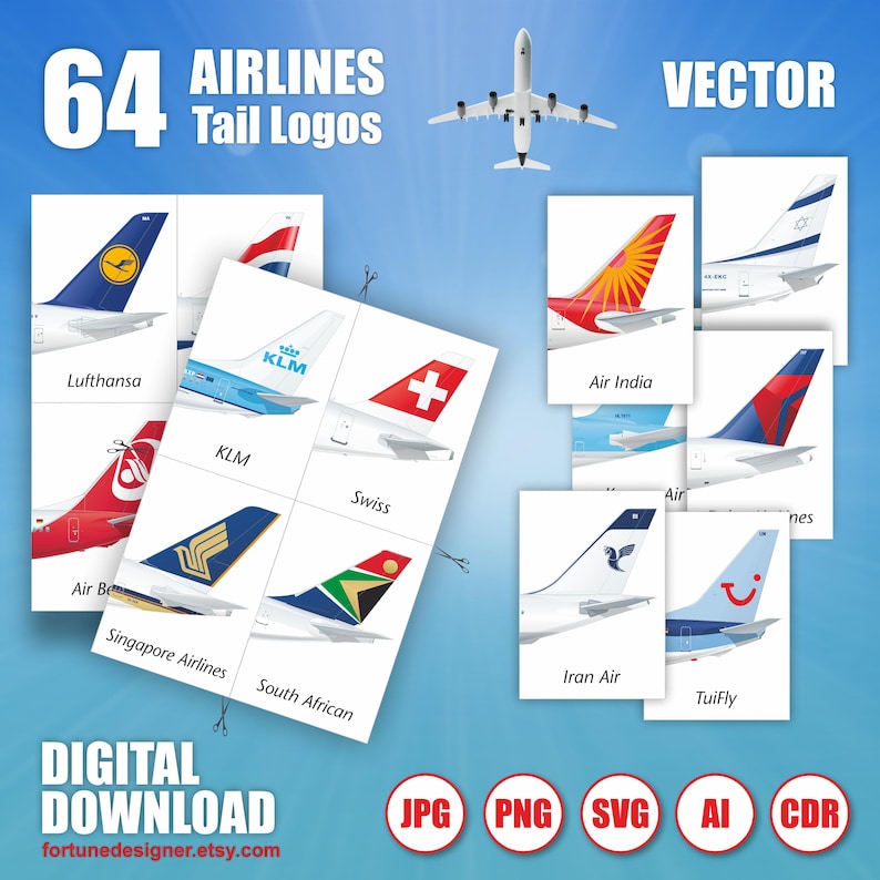 Airline Tail Logos Flashcards: Aviation Learning Cards (digital ...