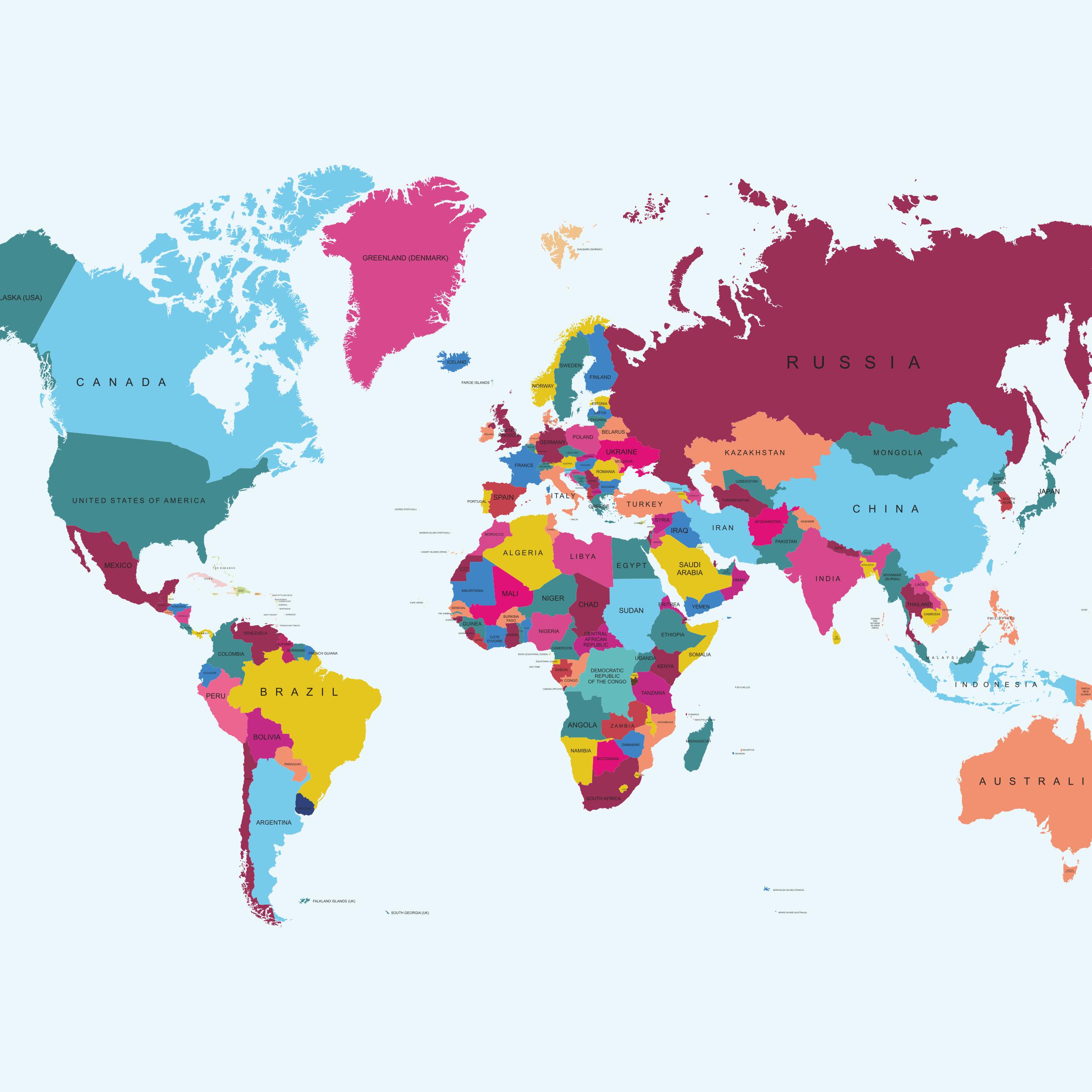 World Map With Flags, 228 Country Outlines, Flag Decals (svg, Ai, Eps ...