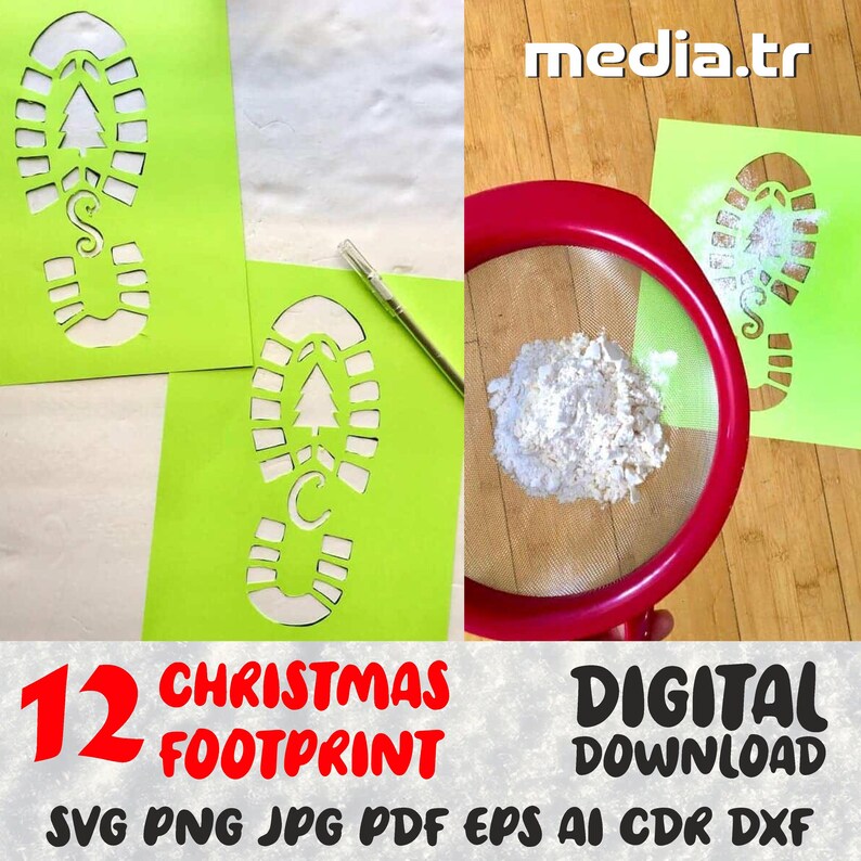 Santa Footprint SVG Bundle Christmas Stencil Files for Cricut ...