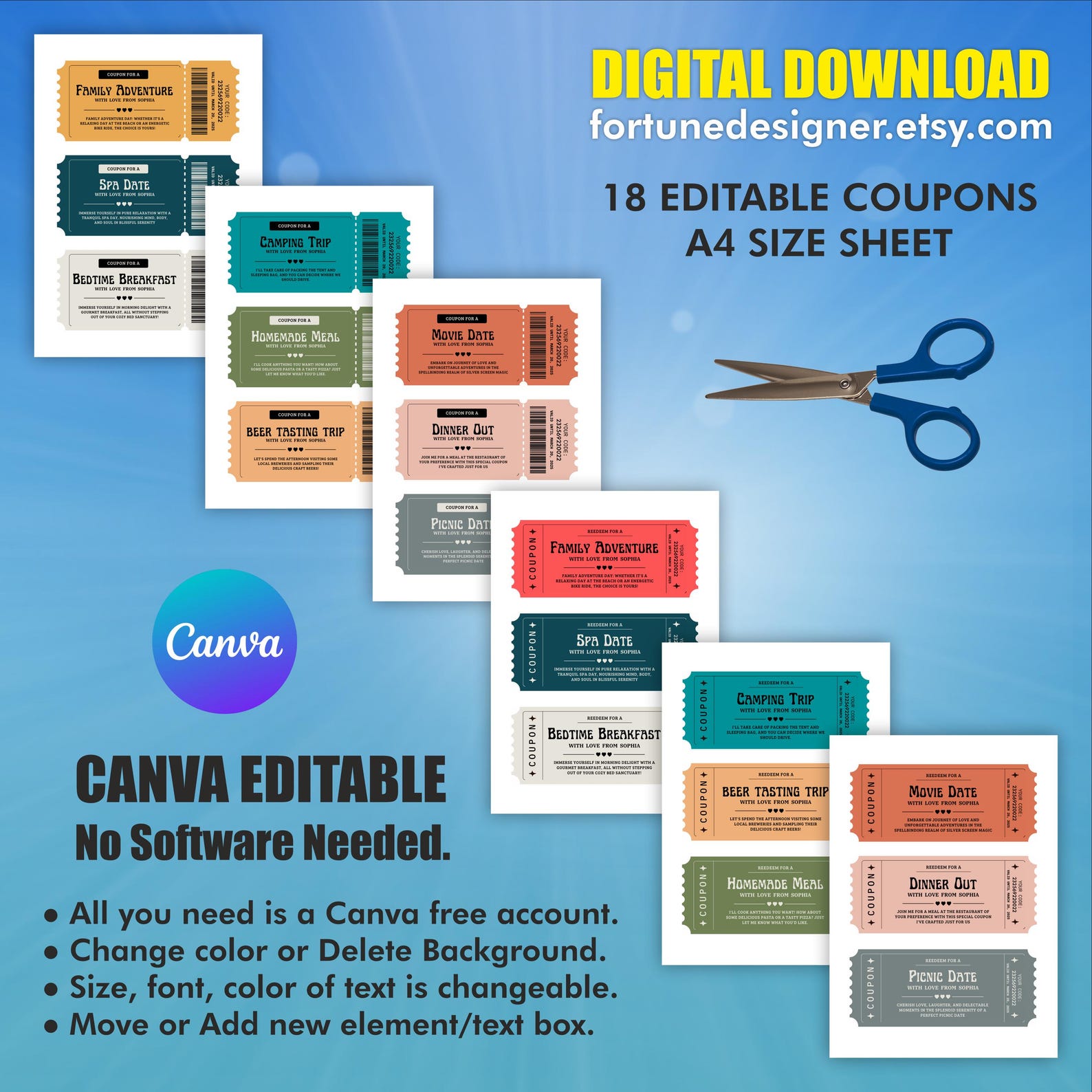 Retro Coupon Template: Printable Gift Coupons (editable Canva Template ...