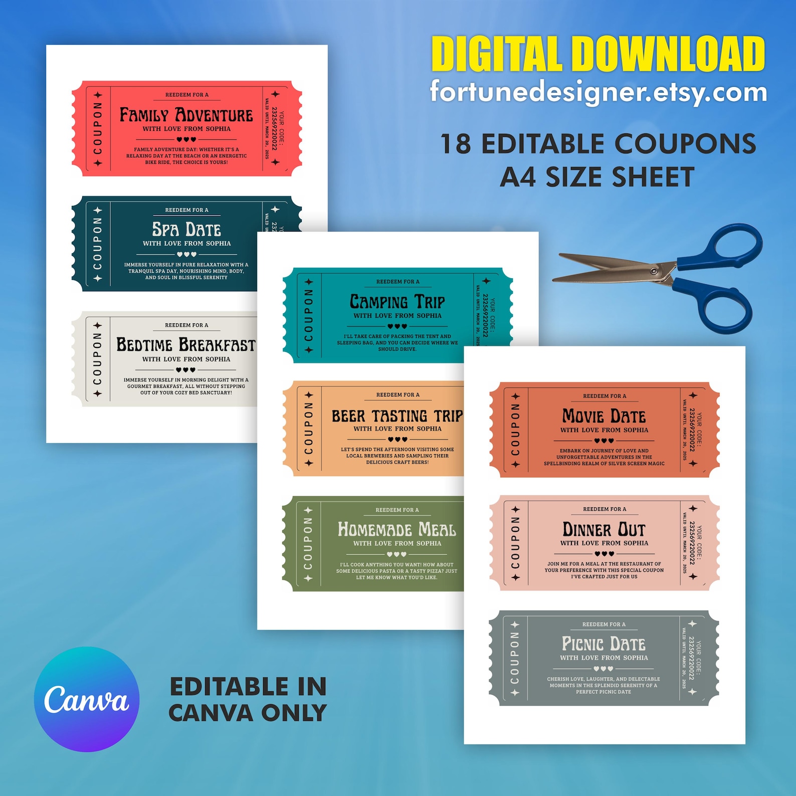 Retro Coupon Template: Printable Gift Coupons (editable Canva Template ...