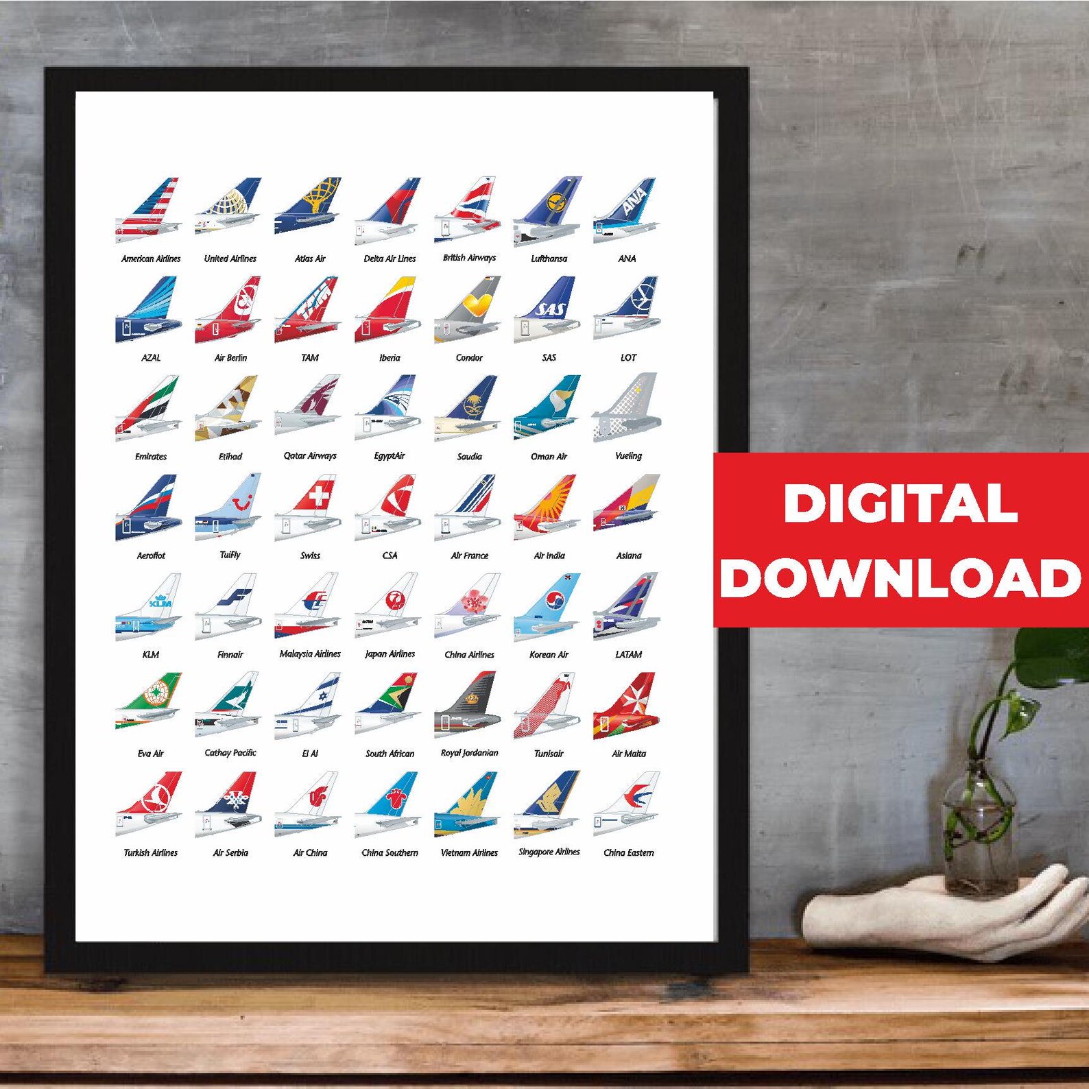 Airplane Tail Logo Poster Aviation Art Print: Pilot Gift Plane Poster ...